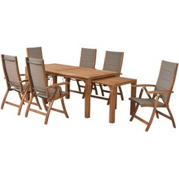 Garten-Essgruppe Merxx "Acapulco", beige (natur, grau), Polyester, Massivholz, Polyester, Sitzm&ouml;bel-Sets, Garten-Essgruppe