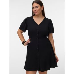 Minikleid Vero Moda CURVE "VMCALBA SS SHORT DRESS WVN NOOS CUR", Damen, Gr. 54, N-Gr, schwarz, Web, Obermaterial: 100% Viskose, unifarben, regular fit kurz, V-Ausschnitt, Kleider Minikleid, Viskose, regular fit
