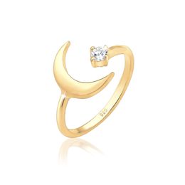 Silberring Elli "Ring Halbmond Zirkonia Wei&szlig; 925 Sterling Silber", gold, Fingerringe, Damen, Silber 925 (Sterlingsilber), Silberring