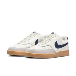 Sneaker Nike Sportswear "COURT VISION LOW", Herren, Gr. 41, sail, midnight navy, gum light braun, Leder, Synthetik, Schuhe Sneaker