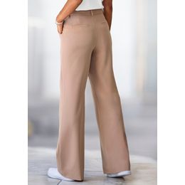 Anzughose Lascana, Damen, Gr. 40, N-Gr, beige, Web, Obermaterial: 65% Polyester, 28% Viskose, 7% Elasthan, unifarben, figurumspielend lang, Hosen Anzughose, mit verstellbarem Bund, individuell regulierbar, Topseller