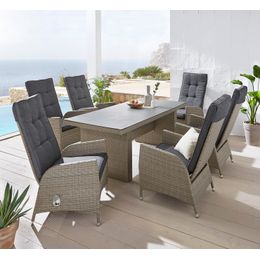 Garten-Essgruppe Konifera "Brisbane", grau (braun, anthrazit), 13tlg. Set Brisbane, Polyrattan, Sitzm&ouml;bel-Sets, Garten-Essgruppe, Aluminium/Polyrattan, Tischplatte aus Stone-Spray-Glas in Steinoptik