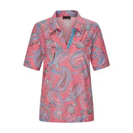 Print-Shirt GOLDNER "Kurzgr&ouml;&szlig;e Blusenshirt mit Paisley-Muster", Damen, Gr. 20, rot (koralle, gemustert), Obermaterial: 65% Polyester PES. 35% Viskose CV., gerade, Shirts Print-Shirt, stretchbequemer Jersey