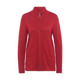 Strickjacke GOLDNER "Sportliche Strickjacke", Damen, Gr. 50, rot (rubinrot), Obermaterial: 50% Baumwolle CO. 50% Polyacryl PAN., Tubular, Strickjacken Strickjacke, Aufwendig in Form gestrickt f&uuml;r perfekte Passform