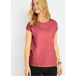 T-Shirt bonprix, Damen, Gr. 48/50 (XL), rot (kastanienrot), Web, Obermaterial: 100% Baumwolle, unifarben, gerade normal, Rundhals, Shirts T-Shirt, gerade Passform, &uuml;berschnittene Schultern, mit Rundhalsausschnitt