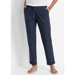 Leinenhose bonprix, Damen, Gr. 52, N-Gr, dunkelblau, Web, Obermaterial: 50% Leinen, 50% Lyocell (TENCEL&trade;), regular fit, Hosen Leinenhose, aus Leinen und Lyocell, mit Elastik-B&uuml;ndchen, Regular Fit