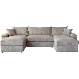 Wohnlandschaft OTTO HOME "Cosy U-From Breite 309 cm, Sitzaufbau im Sandwich-Federkern", beige, B:309cm H:46cm T:162cm, 100%Polyester, Sofas, Wohnlandschaft, Bez&uuml;ge in Cord oder Struktur weich w&auml;hlbar mit Kaltschaumauflage