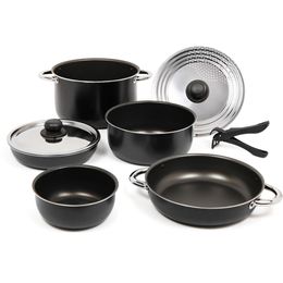 Berger Alu Topf-Set mit Antihaftbeschichtung stapelbar 9 teilig schwarz - Kochgeschirr-Sets