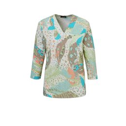 Print-Shirt GOLDNER "Sweatshirt mit 3/4-&Auml;rmeln", Damen, Gr. 44, gr&uuml;n (graugr&uuml;n, gemustert), Obermaterial: 50% Baumwolle CO. 47% Polyester PES. 3% Elasthan EL., Sonstiges, Shirts Print-Shirt, keine/nicht relevant