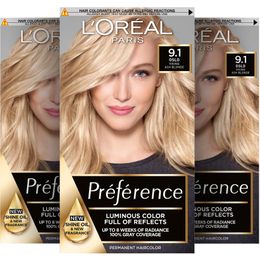 L'Or&eacute;al Coloration L'OR&Eacute;AL PARIS "PR&Eacute;F&Eacute;RENCE HAARFARBE", beige (9.1, sehr helles aschblond), Colorationen, Damen, Coloration, dauerhafte Haarcoloration mit 100% Grauabdeckung