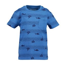 T-Shirt Blue Seven, M&auml;dchen, Gr. 110, ocean, Single Jersey, Obermaterial: 100% Baumwolle, bedruckt, geringelt, gestreift, Basic normal, Rundhals, Shirts T-Shirt
