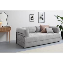 Schlafsofa HOMSY BY ANA JOHNSON "Folda, Dauerschl&auml;fer, Breite 206 cm, Liegefl&auml;che 181x198 cm", hellgrau, B:206cm H:72cm T:94cm, Sofas, Schlafsofa, mit Bett-/Schlaffunktion, inkl. 1x Zierkissen, Tonnentaschenfederkern