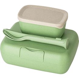 Koziol Candy Ready Lunchbox Set 5 teilig mit 3 teiligem Besteck / Box Candy L / Dose Candy S auslaufsicher nature leaf green - Lebensmittelbeh&auml;lter / 