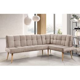 Eckbank exxpo - SOFA FASHION "Latte", beige, B:234cm H:95cm T:156cm, 100% PES, Sitzb&auml;nke, Eckbank, moderne Sitz- und R&uuml;ckensteppung, bequem und elegant, hoher Holzfu&szlig;