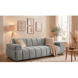 3-Sitzer Home Affaire "LYOTH Design-Sofa, moderne Steppung, Breite 220 cm", hellgrau, B:220cm H:71cm T:93cm, 100% Polyester, Sofas, 3-Sitzer, mit Wellenunterfederung, gem&uuml;tlich und modern, komfortables Sitzgef&uuml;hl