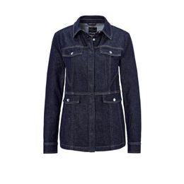 Kurzjacke GOLDNER "Kurzgr&ouml;&szlig;e Jeansjacke mit sportlichen Details", Damen, Gr. 23, blau (marine), Obermaterial: 98% Baumwolle CO. 2% Elasthan EL., Manschette, Jacken Kurzjacke, figurformende aufwendige N&auml;hte