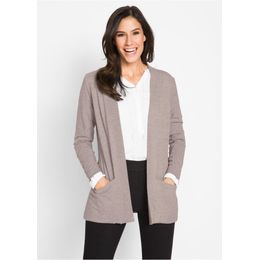 Shirtjacke bonprix, Damen, Gr. 56/58 (XXXL), naturstein, Jersey, Obermaterial: 95% Viskose, 5% Elasthan, unifarben, figurumspielend Po-bedeckend, V-Ausschnitt, Shirts Shirtjacke, figurumspielende Passform, Viskosemischung, ohne Verschluss