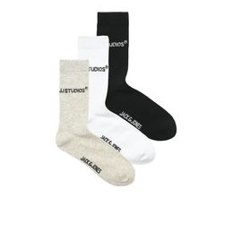 Jack & Jones Freizeitsocken JACK & JONES "JACSOHO TENNIS SOCKS 3 PACK NOOS", Damen, wei&szlig; (schwarz pack:wei&szlig;, light grau melange), Baumwollmischung, meliert, Socken Freizeitsocken, mit Logostickerei