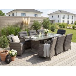 Garten-Essgruppe Konifera "Kairo", braun (grau, braun), Sitzm&ouml;bel-Sets, Garten-Essgruppe, Polyrattan, Stahl, Tischplatte aus 5mm starkem Sicherheitsglas, Topseller