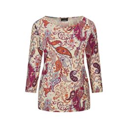 Kurzarmshirt GOLDNER "Florales Jerseyshirt mit Paisley-Muster", Damen, Gr. 54, bunt (bunt, gemustert), Obermaterial: 95% Baumwolle CO. 5% Elasthan EL., Shirts Kurzarmshirt, U-Boot-Ausschnitt