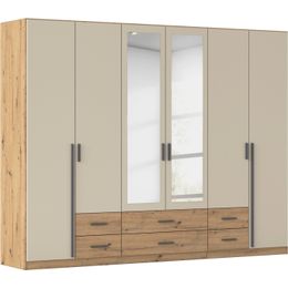 Kleiderschrank Rauch "Schrank Garderobe Ankleide GAMMA Breiten 91/136/181/226/271/315/360 cm", eiche artisan, beige (champagner), griffstangen graumetallic, B:271cm H:210cm T:54cm, Holzwerkstoff, Schr&auml;nke, Kleiderschrank, verschiedene Griff-Varianten, mit Spiegel TOPSELLER MADE IN GERMANY