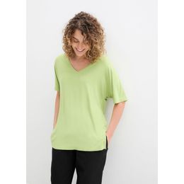 T-Shirt bonprix "Long-Shirt aus nachhaltigem Viskose-Mix", Damen, Gr. 48/50 (XL), gr&uuml;n (birnengr&uuml;n), Obermaterial: 95% Viskose, 5% Elasthan, oversize, Shirts T-Shirt, Oversize-Passform, Halbarm-Design, aus Viskose-Mix mit Elasthan
