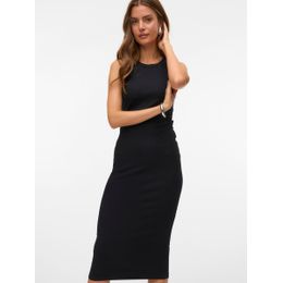 V&eacute;ro Moda Maxikleid VERO MODA "VMLAVENDER SL CALF DRESS NOOS", Damen, Gr. XS, N-Gr, schwarz, Rippware, Obermaterial: 95% Baumwolle, 5% Elasthan, unifarben, slim fit ca. Mitte Wade, Rundhals, Kleider Maxikleid, Sommerkleid