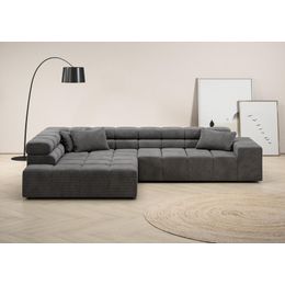 Ecksofa Home Affaire "Ancona incl. Kopfteilverstellung, Breite 319cm, L-Form", grau (dunkelgrau), B:319cm H:70cm T:215cm, Struktur (85% Polyester, 15% Viskose);Luxus-Microfaser weich (98% Polyester, 2% Nylon);Velours (100% Polyester), Sofas, Ecksofa, wahlweise motorische Sitztiefenverstellung, auch in Cord + Easy Care
