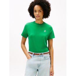 Kurzarmshirt Tommy Hilfiger "TH SCRIPT REGULAR C-NECK SHORT SLEEVE TEE", Damen, Gr. S (36/38), courtside gr&uuml;n, Single Jersey, Obermaterial: 95% Baumwolle, 5% Elasthan, unifarben, gerade normal, Rundhals, abgesteppte Kante, Shirts Kurzarmshirt