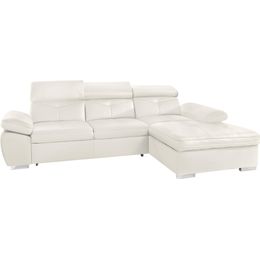 Ecksofa exxpo - SOFA FASHION "Spring, super bequem, mit Armteil- und Kopfteilfunktion", wei&szlig; (altwei&szlig;), B:284cm H:81cm T:181cm, Luxus-Microfaser (100% Polyester);Struktur (100% Polyester);NaturLEDER (echtes Rindsleder) in Sitz und R&uuml;cken. Korpus in passendem Kunstleder SOFTLUX bezogen, Sofas, Ecksofa, L-Form, wahlweise mit Bettfunktion und Bettkasten