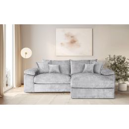 Ecksofa Home Affaire "Soft&Cosy XL L-Form, B: 246 cm - OTTO. Verl&auml;ssliche Qualit&auml;t.", grau (hellgrau), B:246cm T:187cm, 100% Polyester, Sofas, Ecksofa, Mega-Sofa, Cord oder Chenille-Struktur, mit Federkern & 4 Zierkissen, Topseller