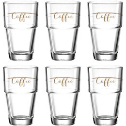 Latte-Macchiato-Glas Leonardo "Gl&auml;ser-Set SOLO "Coffee", bunt (mehrfarbig), H:14cm &Oslash;:8,6cm, Glas, Trinkgef&auml;&szlig;e, Latte-Macchiato-Glas, 410 ml, 6-teilig