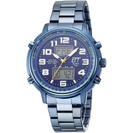 Funkchronograph ETT "Hunter", blau, Armbanduhren, Herren, Funkchronograph, Armbanduhr, Herrenuhr, Solar, Stoppfunktion, Edelstahlarmband