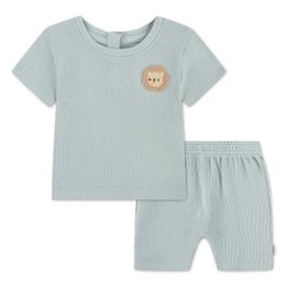 Shirt & Hose HUGGIES BABYWEAR "HUGB SHORT SET", Jungen, Gr. 3 (68), dusty mist, Jersey, Obermaterial: 100% Baumwolle, unifarben, KOB Set-Artikel Shirt & Hose, mit s&uuml;&szlig;er Tierapplikation, Baumwolle