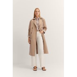 Trenchcoat Bugatti, Damen, Gr. 42, beige (50, beige), 65% Baumwolle, 35% Polyester, unifarben, regular fit, normaler Saum, M&auml;ntel Trenchcoat, wasserabweisend