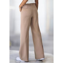 Anzughose Lascana, Damen, Gr. 36, N-Gr, beige, Web, Obermaterial: 65% Polyester, 28% Viskose, 7% Elasthan, unifarben, figurumspielend lang, Hosen Anzughose, mit verstellbarem Bund, individuell regulierbar, Topseller