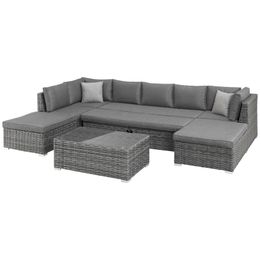 Gartenlounge-Set Konifera "New York", grau, Polyrattan, Sitzm&ouml;bel-Sets, Gartenlounge-Set, Tisch 110x65 cm, Aluminium,Polyrattan,individuell stellbar,10 Personen