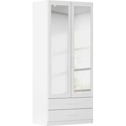 Kleiderschrank Rauch "Schrank Garderobe Ankleide GAMMA Breiten 91/136/181/226/271/315/360 cm", alpinwei&szlig;, griffe wei&szlig;, B:91cm H:210cm T:54cm, Holzwerkstoff, Schr&auml;nke, Kleiderschrank, verschiedene Griff-Varianten, mit Spiegel TOPSELLER MADE IN GERMANY