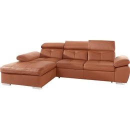 Ecksofa exxpo - SOFA FASHION "Spring, super bequem, mit Armteil- und Kopfteilfunktion", braun (cognac), B:284cm H:81cm T:181cm, Luxus-Microfaser (100% Polyester);Struktur (100% Polyester);NaturLEDER (echtes Rindsleder) in Sitz und R&uuml;cken. Korpus in passendem Kunstleder SOFTLUX bezogen, Sofas, Ecksofa, L-Form, wahlweise mit Bettfunktion und Bettkasten