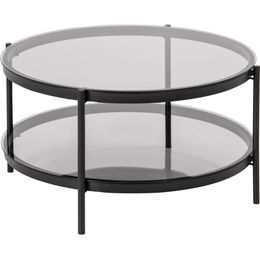 Couchtisch ACTONA GROUP "Bayern", grau (grau, schwarz, grau), B:75cm H:42cm T:75cm, Tische, Couchtisch, Rauchfarbene Glastischplatte, Metallgestell, Ablageboden, runde Form
