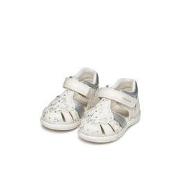 Lauflernschuh Geox "B SANDAL ZAPITO GIRL", M&auml;dchen, Gr. 22, wei&szlig;, silberfarben, Lederimitat, Schuhe Lauflernschuh, Babyschuh, Sommerschuh, Klettschuh, Gr&ouml;&szlig;enschablone zum Download