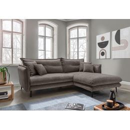 Ecksofa Home Affaire "Lazio modernes Design, bequem, schmale Armlehnen", grau (grau, braun), B:255cm H:94cm T:180cm, 100% Polyester, Sofas, Ecksofa, zwei verschiedene Fu&szlig;farben w&auml;hlbar