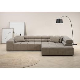 Ecksofa Home Affaire "Ancona incl. Kopfteilverstellung, Breite 319cm, L-Form", grau (taupe), B:319cm H:70cm T:215cm, Struktur (85% Polyester, 15% Viskose);Luxus-Microfaser weich (98% Polyester, 2% Nylon);Velours (100% Polyester), Sofas, Ecksofa, wahlweise motorische Sitztiefenverstellung, auch in Cord + Easy Care