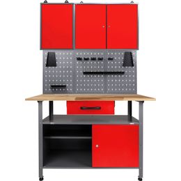 Werkstatt-Set ONDIS24, rot (anthrazit, rot), B:120cm H:205cm T:60cm, Metall, Werkb&auml;nke, 120 cm