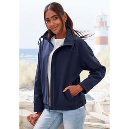 Softshelljacke ELBSAND, Damen, Gr. S (36), dunkleblau, Web, Obermaterial: 85% Polyester, 15% Elasthan. Futter: 100% Polyester, h&uuml;ftlang, Jacken Softshelljacke, mit hohem, verstellbaren Kragen
