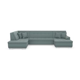 Wohnlandschaft DOMO collection "Treviso incl. Zierkissen, moderne Steppung, XXL: B/T/H: 364/201/83 cm", gr&uuml;n (mint), B:364cm H:83cm T:201cm, 100% Polyester, Sofas, Wohnlandschaft, wahlweise mit Bettfunktion, in vielen Bezugsarten auch in Cord U-Form