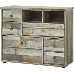 Kommode Innostyle "BONANZA, TOPSELLER", braun, B:99cm H:80cm T:39cm, Holzwerkstoff, Sideboards, Kommode, 1 Klappe, 5 Schubladen, 4 F&auml;cher, Softclose, ABS Kantenschutz