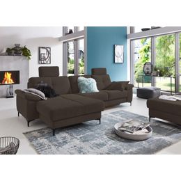 Ecksofa 3C CARINA "Burnaby bequem und modern, L-Form", grau (fango), B:296cm H:87cm T:162cm, Chenille-Optik (59, 7% Polyester, 34, 4% Polyacryl, 5, 9% Viskose), Sofas, Ecksofa, 2 Kopfst&uuml;tzen, optional mit Schlaf- und motorischer Relaxfunktion