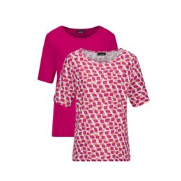 Kurzarmshirt GOLDNER "Kurzgr&ouml;&szlig;e Stilvolles Shirt-Duo mit Muster-Mix", Damen, Gr. 20, pink (pink, pink, gemustert), Obermaterial: 95% Viskose CV. 5% Elasthan EL., gerade, Shirts Kurzarmshirt, stretchbequemer Viskosejersey