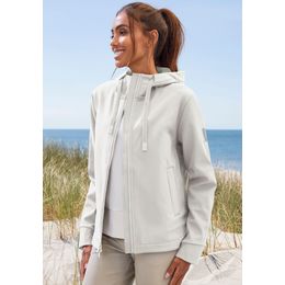 Softshelljacke ELBSAND, Damen, Gr. XL/42, nebelwei&szlig;, Web, Obermaterial: 85% Polyester, 15% Elasthan. Futter: 100% Polyester, h&uuml;ftlang, Jacken Softshelljacke, mit verstellbarer Kapuze